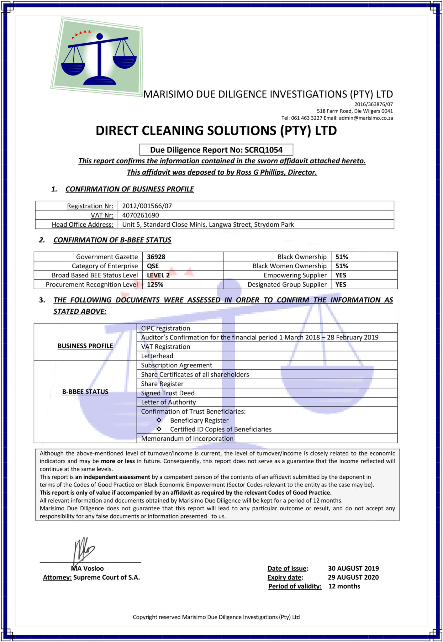 Direct Cleaning Solutions is BBBEE Level 2 - Direct Cleaning Solutions